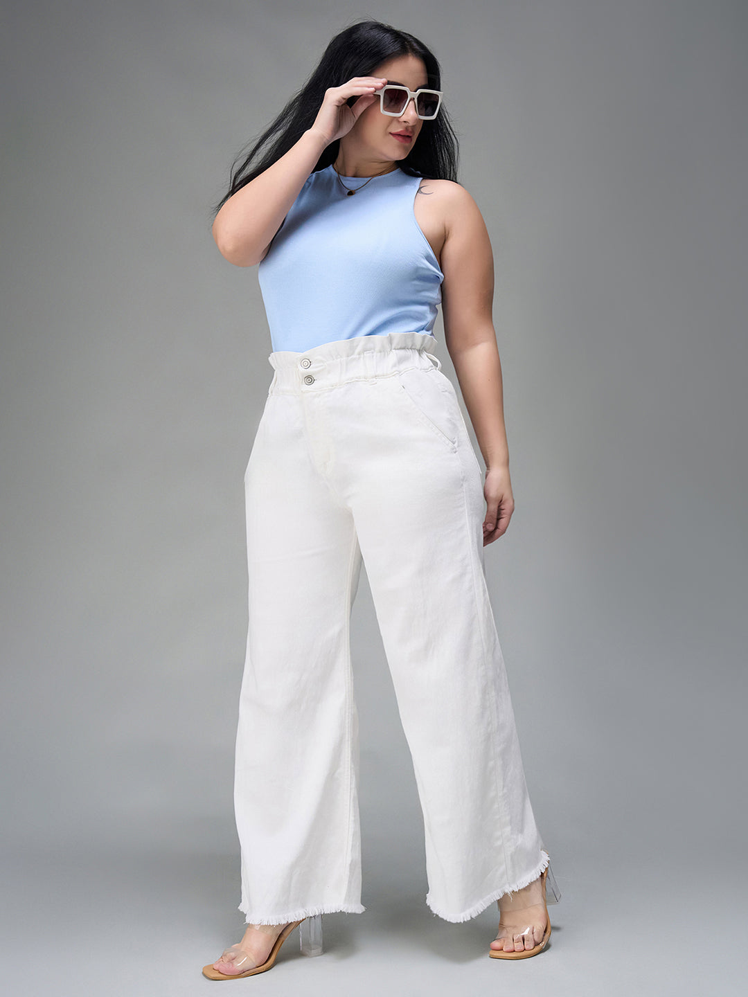 24/7 Comfort White Flared High-Rise Ankle length Stretchable Denim Jea