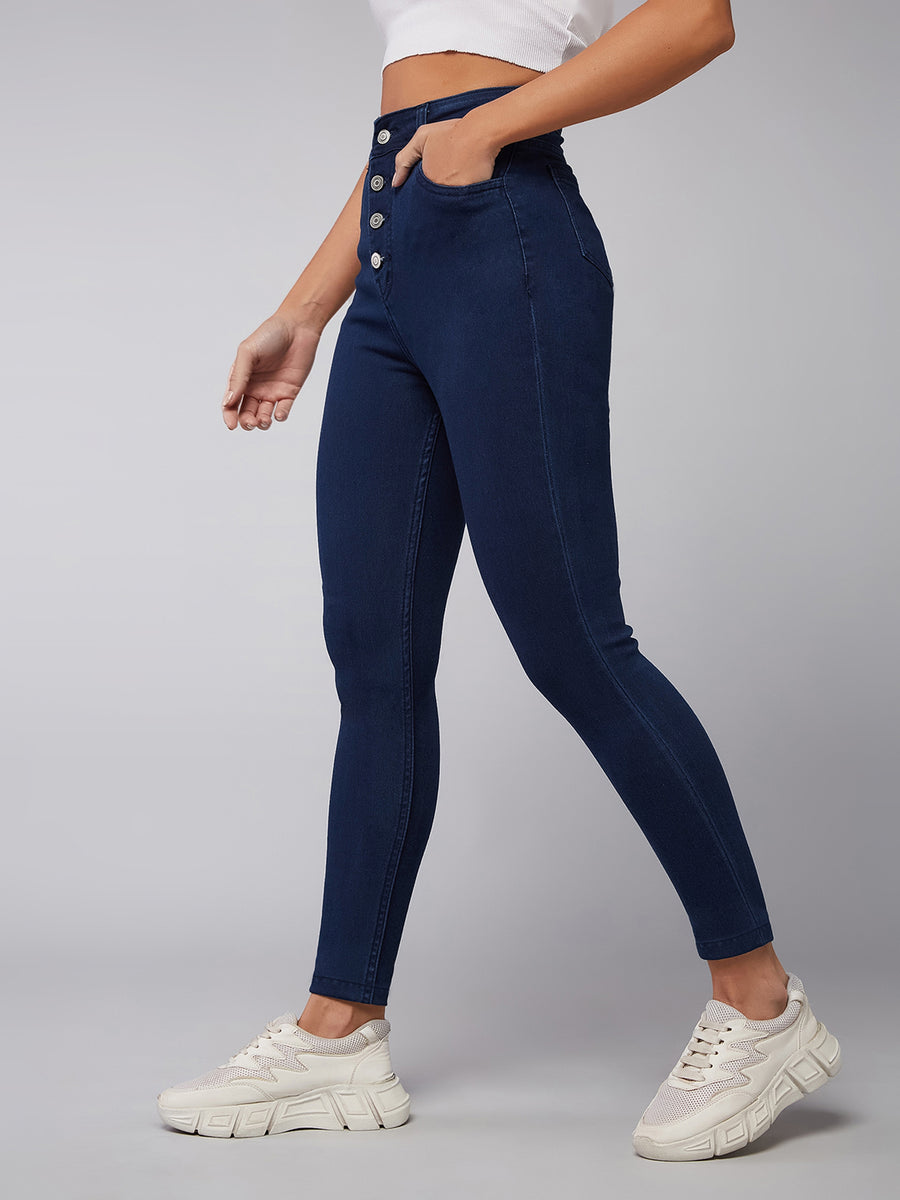 Women's Navy Blue Skinny Fit High Rise Regular Length Clean Look Stret ...